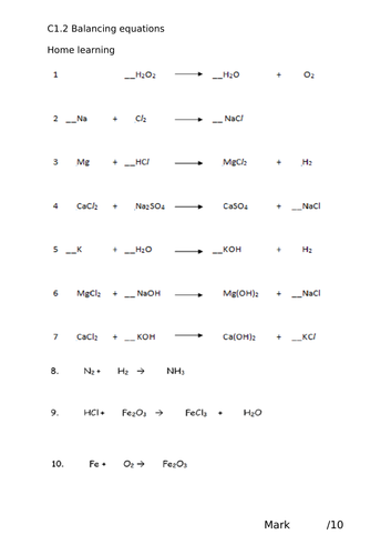 C1.2 Writing word and symbol equations (Inc balancing equations ...