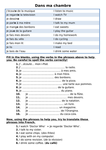 Dans ma chambre | Teaching Resources