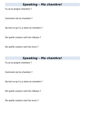 Dans ma chambre | Teaching Resources