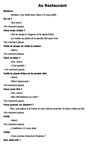 Au café et au resto | Teaching Resources