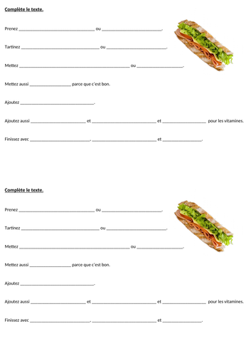 Un sandwich surprise | Teaching Resources