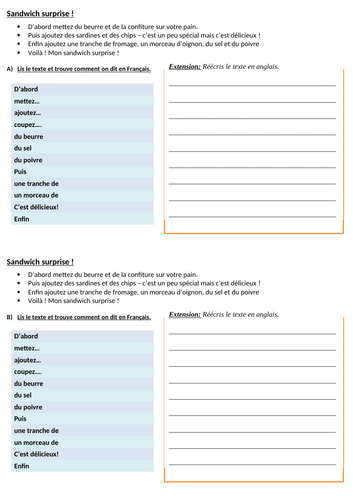 Un sandwich surprise | Teaching Resources