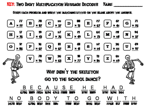 Halloween Math Activity: Two Digit Multiplication Math Message Decoder ...