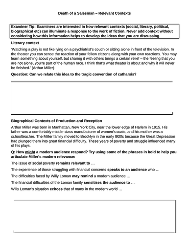 Death of a Salesman - relevant context and writing prompts | Teaching ...