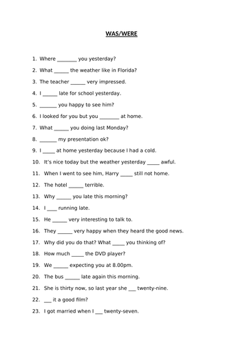 When to use was and when to use were | Teaching Resources