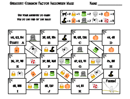 Halloween Math Maze: Greatest Common Factor Activity | Teaching Resources