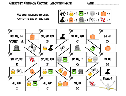 Halloween Math Maze: Greatest Common Factor Activity | Teaching Resources