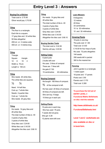 Functional Maths Entry Level 3 Set 4 | Teaching Resources