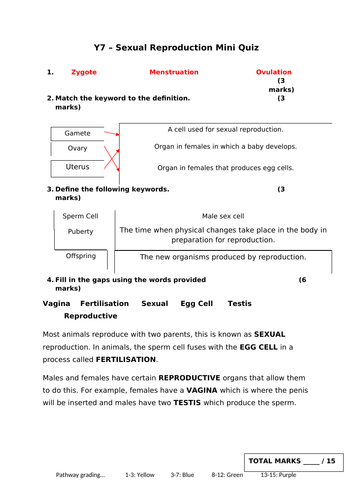 Reproduction Y7 exploring science literacy key word and definition ...