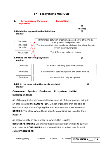 Ecosystems Y7 exploring science literacy key word and definition ...