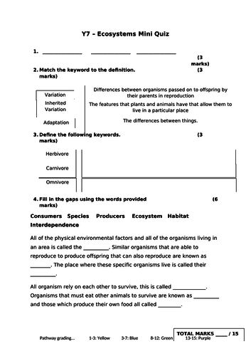 Ecosystems Y7 exploring science literacy key word and definition ...