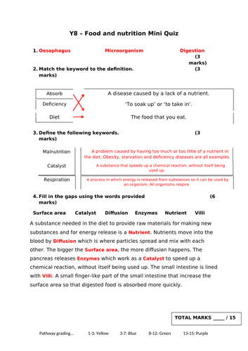 Food and nutrition Y8 exploring science literacy key word and ...
