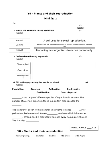 Plants and reproduction Y8 exploring science literacy key word and ...