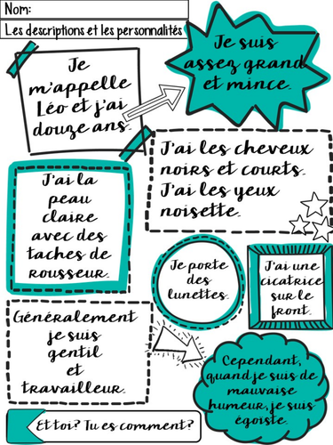 French Descriptions Worksheet | Teaching Resources