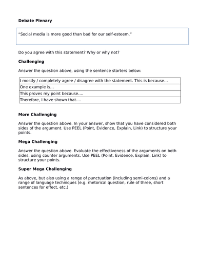 Social Media + Self-Esteem PSHE | Teaching Resources