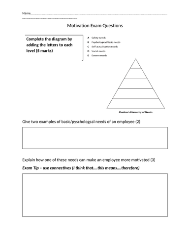 Motivation Maslow | Teaching Resources