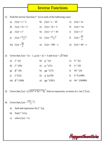 Functions for higher level GCSE - Around 200 Questions With Answers ...