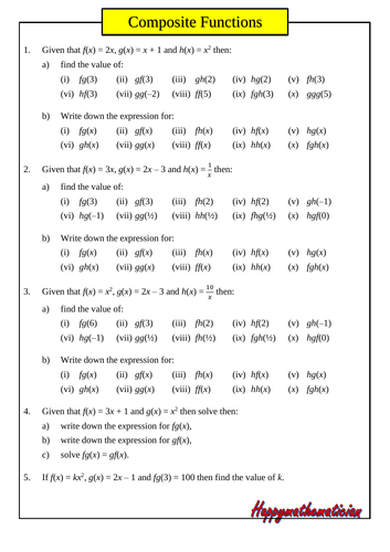 Functions for higher level GCSE - Around 200 Questions With Answers ...