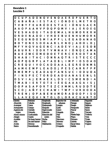 Descubre 1 Lección 5 Wordsearch | Teaching Resources