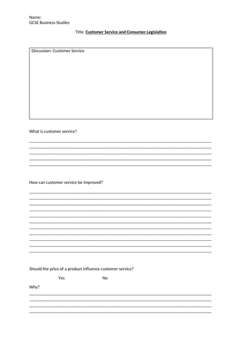 Customer Service | Teaching Resources