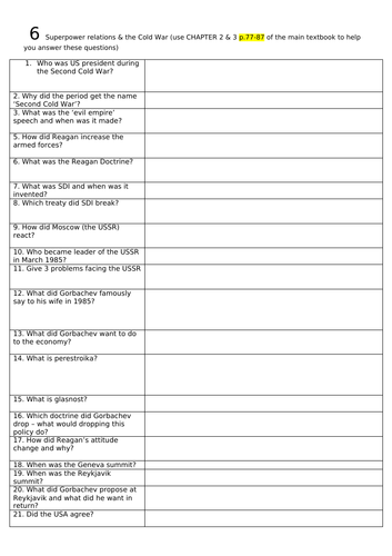 Edexcel GCSE 9-1 Paper 2 Superpowers and the Cold War homework/revision ...