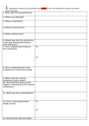 Edexcel GCSE 9-1 Paper 2 Superpowers and the Cold War homework/revision ...