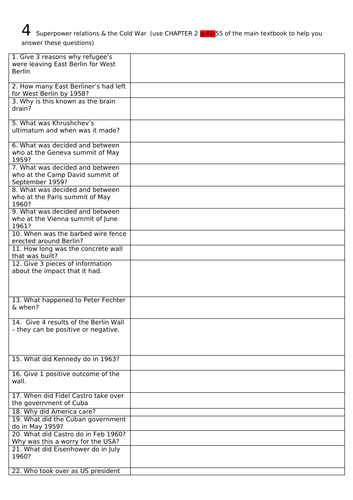 Edexcel GCSE 9-1 Paper 2 Superpowers and the Cold War homework/revision ...