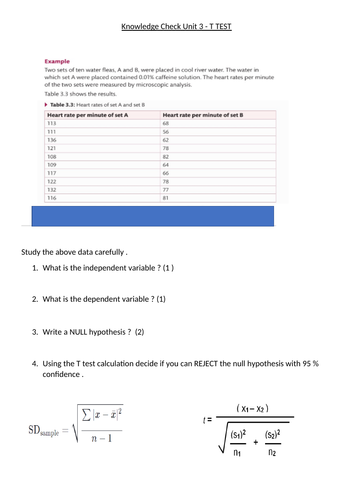 T test help sheet / or for Assessment | Teaching Resources
