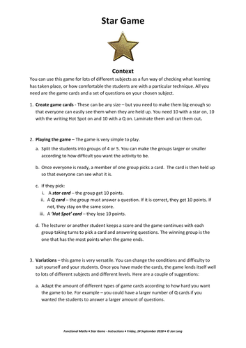 Star Game | Teaching Resources