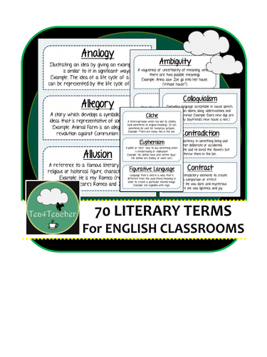 Literary Terms & Vocabulary for English Classrooms x100 Frieze B&W ...