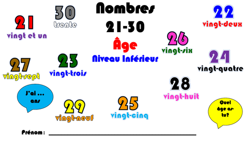 Primary French: Numbers 21-30, Age (Lower level) | Teaching Resources