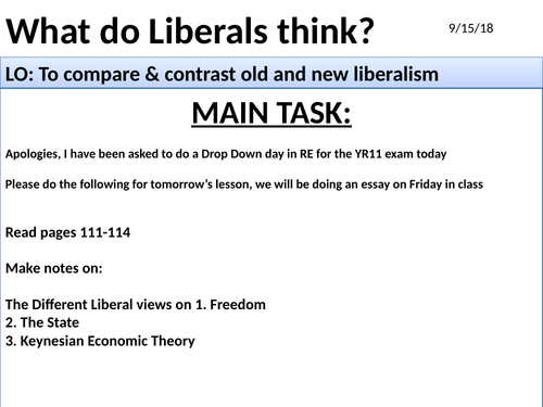 A Level Politics EDEXCEL Core Political Ideas Liberalism | Teaching ...