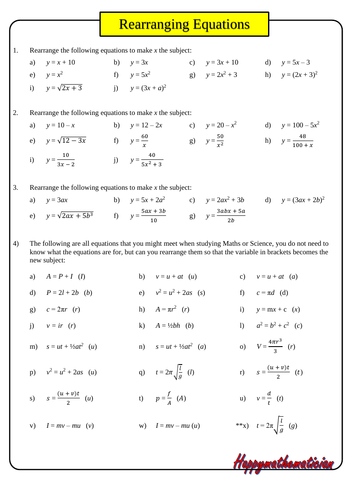 Rearranging Equations - Over 60 questions with Answers for Higher Level ...