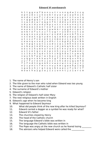 Edward VI wordsearch | Teaching Resources