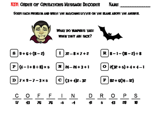 Halloween Math Activity: Order of Operations Message Decoder | Teaching ...