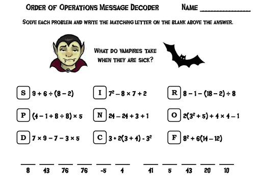 Halloween Math Activity: Order of Operations Message Decoder | Teaching ...