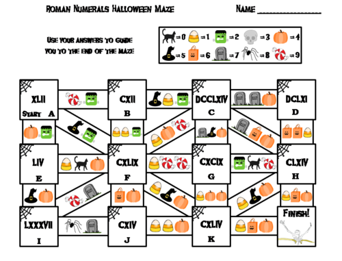 Halloween Math Maze: Roman Numerals Activity | Teaching Resources