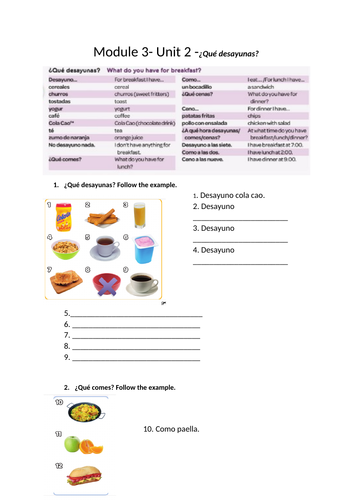 Spanish Viva 2- Module 3 A Comer | Teaching Resources