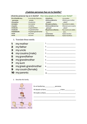 Spanish Viva 1- Module 4 Mi familia y amigos LA worksheets | Teaching ...