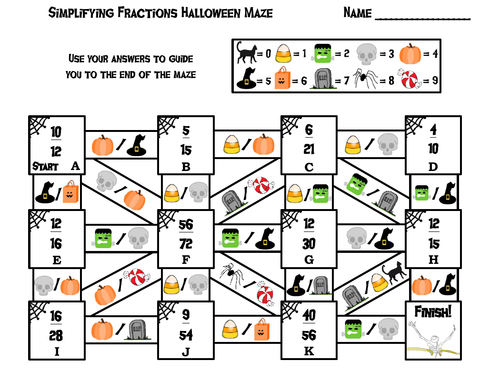 Halloween Math Maze: Simplifying Fractions Activity | Teaching Resources