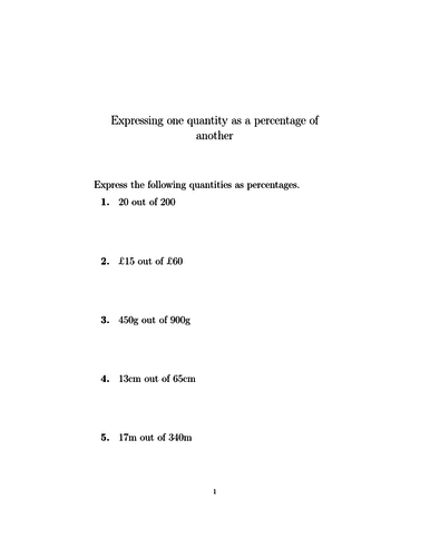 Expressing one quantity as a percentage of another (non-calculator ...