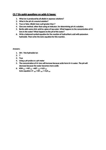 C5.7 Neutralisation & pH scale AQA GCSE Chemistry / Trilogy, fun ...