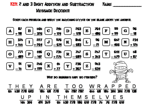 2 and 3 Digit Addition and Subtraction W-W/O Regrouping Halloween Math ...