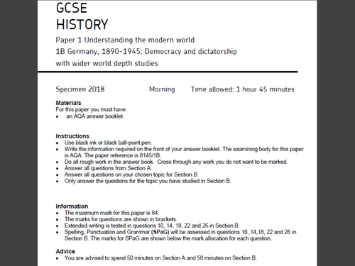 AQA GCSE History: Germany 1890-45 Revision Lessons | Teaching Resources