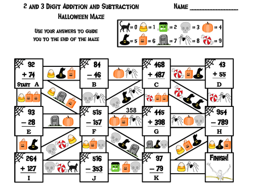 2 and 3 Digit Addition and Subtraction W-W/O Regrouping Halloween Math ...