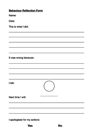 Pupil & Staff Incident Behaviour Reflection Form | Teaching Resources