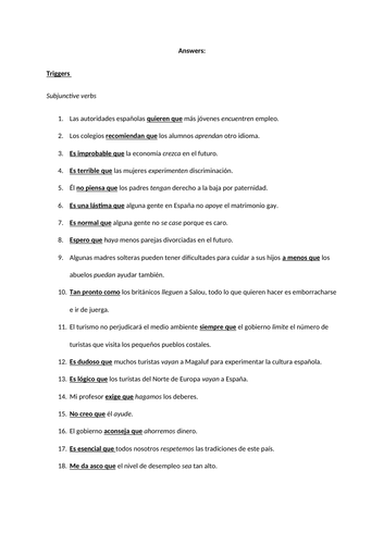 A Level Spanish grammar: subjunctive formation practice & translation ...