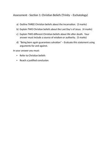 GCSE RS Edexcel Spec B Section 1: Christian Beliefs Full unit of ...