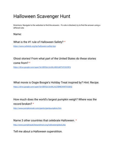 Halloween Online Scavenger Hunt | Teaching Resources