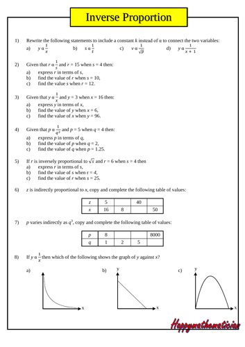Direct & Inverse Proportion worksheet with answers | Teaching Resources